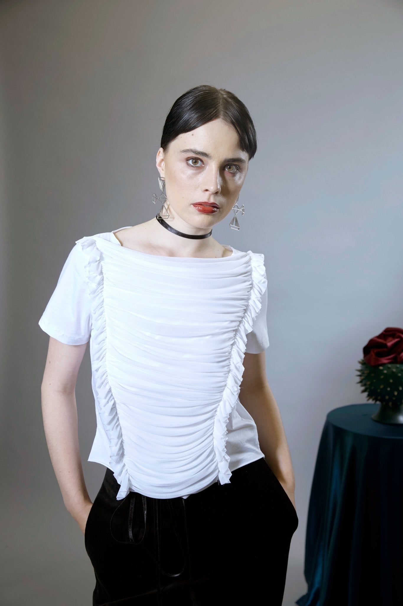 White draped t-shirt – Nicole Quadrio